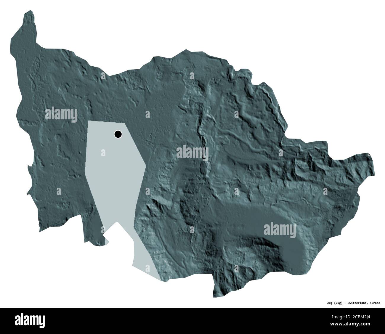 Shape of Zug, canton of Switzerland, with its capital isolated on white ...