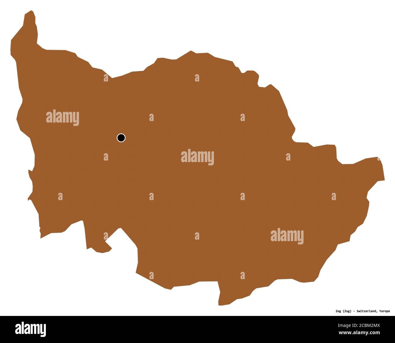 Shape of Zug, canton of Switzerland, with its capital isolated on white ...