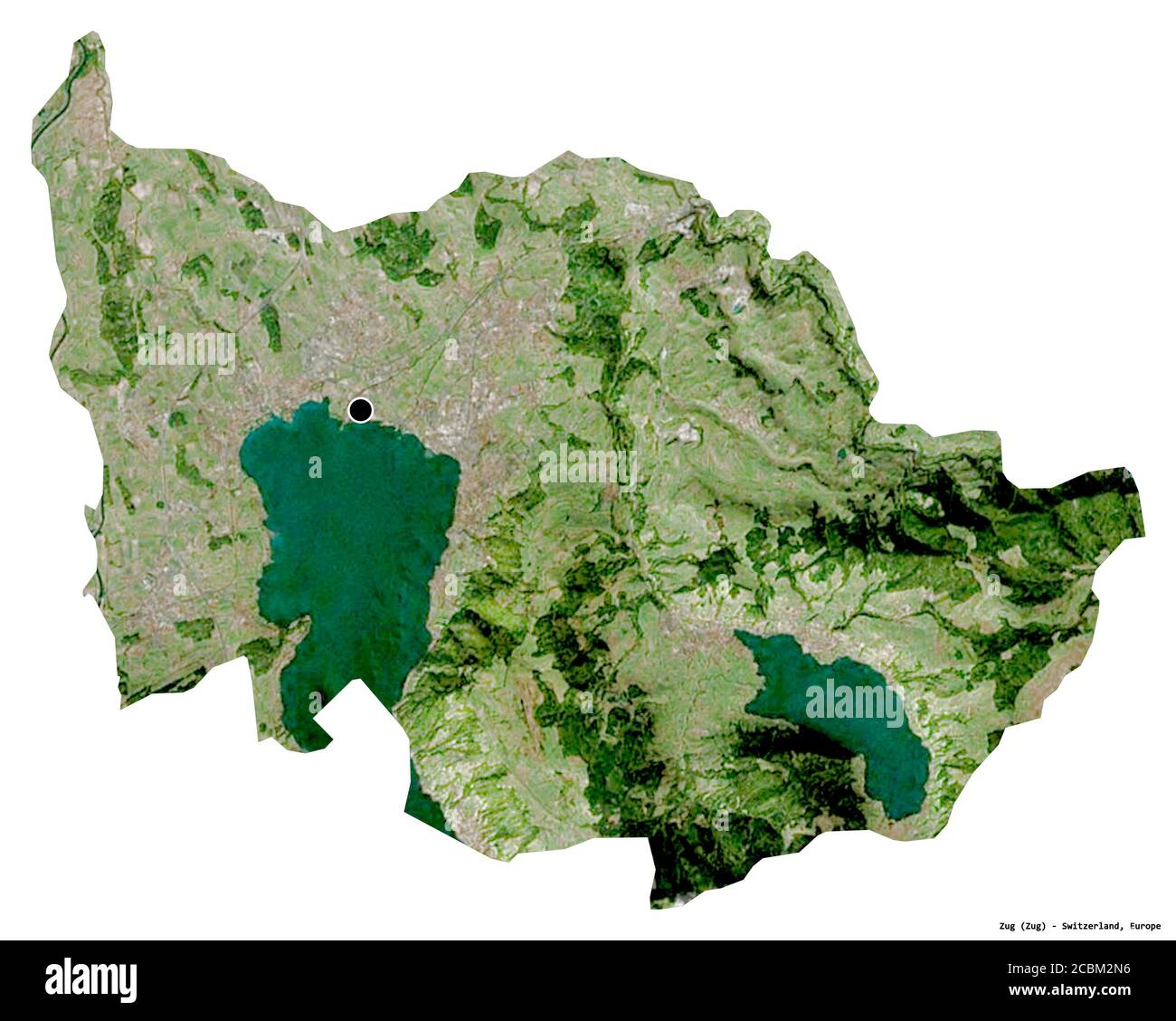Shape of Zug, canton of Switzerland, with its capital isolated on white ...