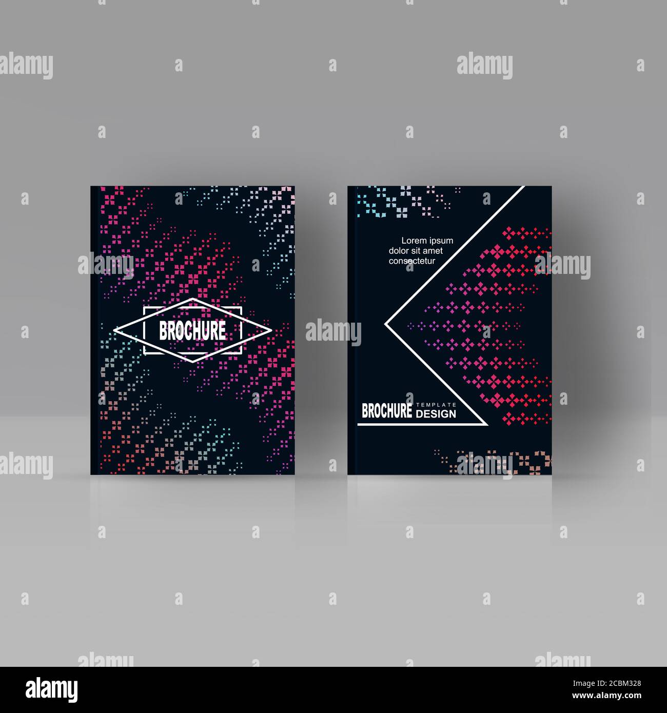 A set of covers of the magazine with multi-colored abstract forms ...