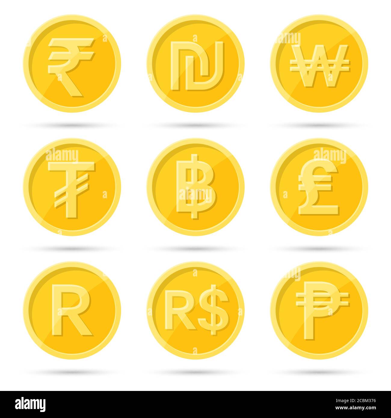 A Set Of Icons Of Coins To A Stenye On The Isolated White Background