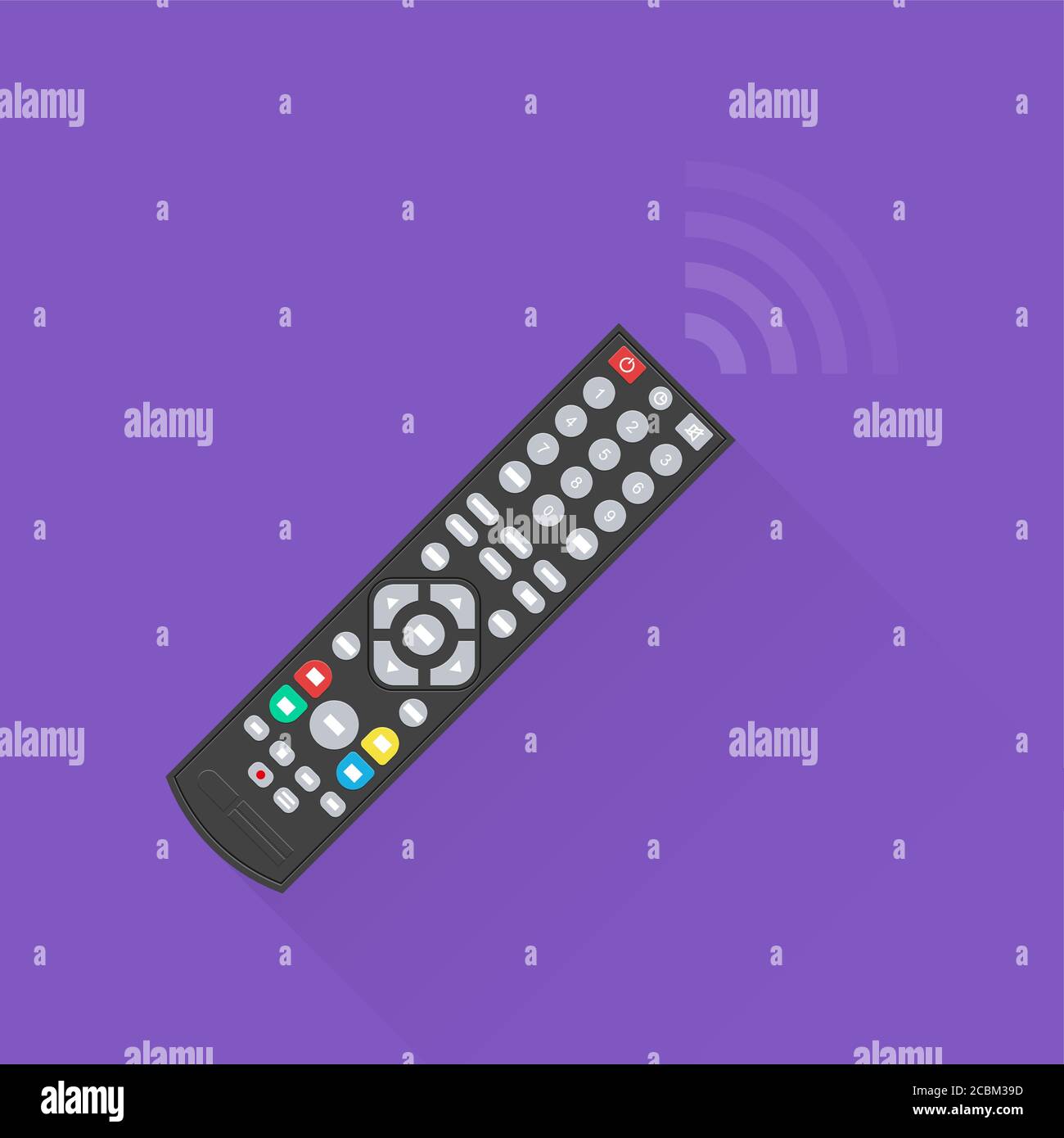 The black remote control with a flat shadow.The electronic device on ...