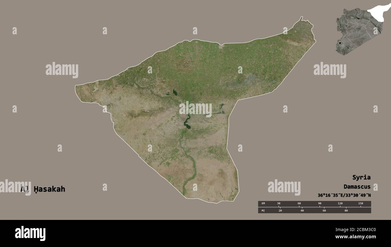 Shape of Al Ḥasakah, province of Syria, with its capital isolated on ...