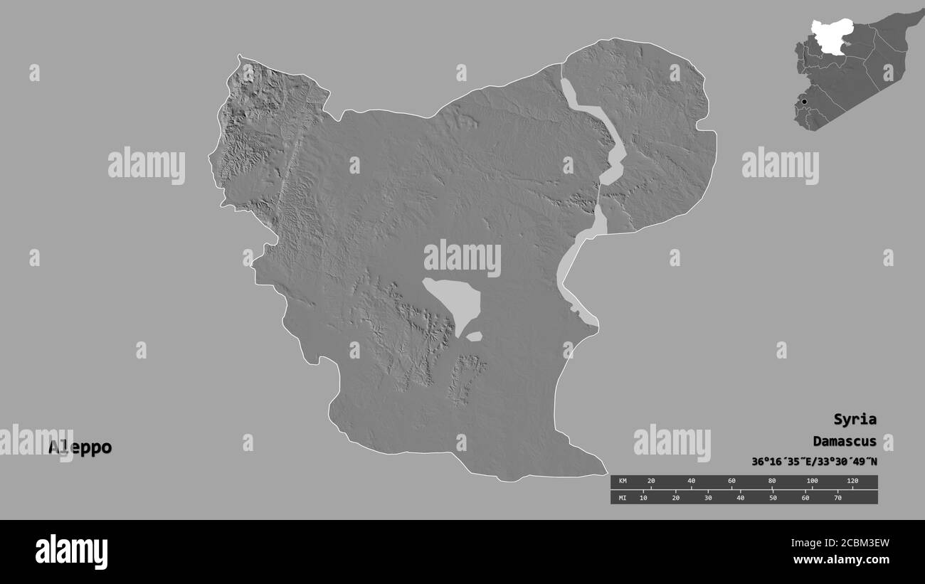 Shape of Aleppo, province of Syria, with its capital isolated on solid ...