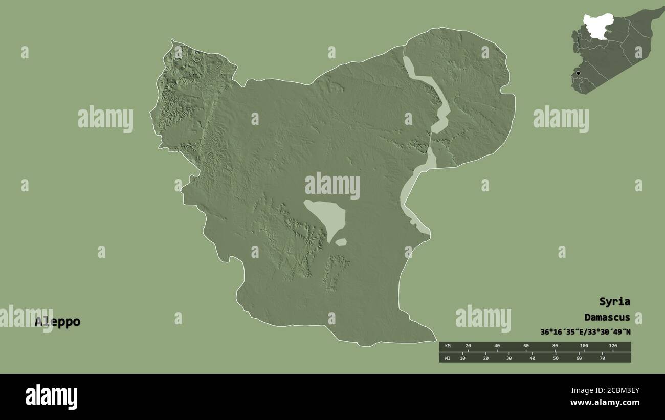 Shape of Aleppo, province of Syria, with its capital isolated on solid ...