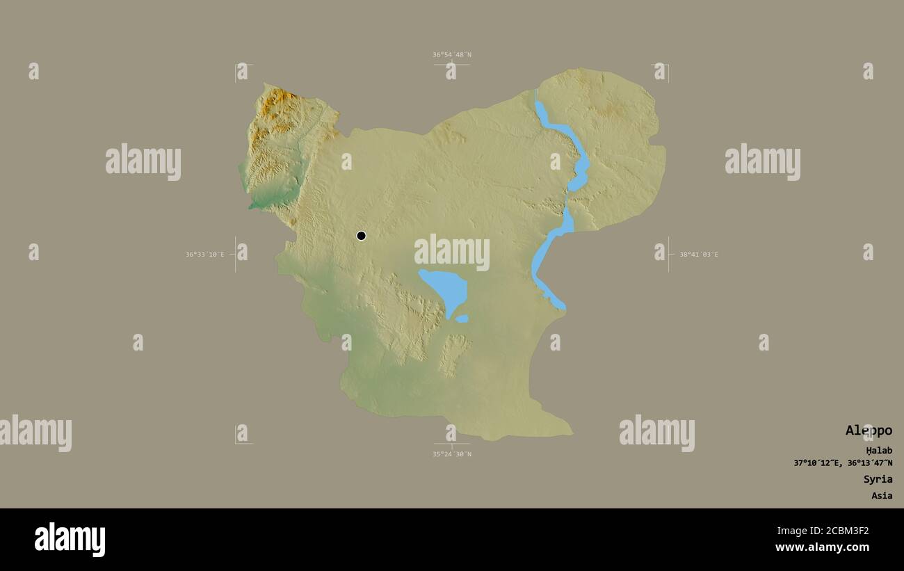 Area of Aleppo, province of Syria, isolated on a solid background in a ...