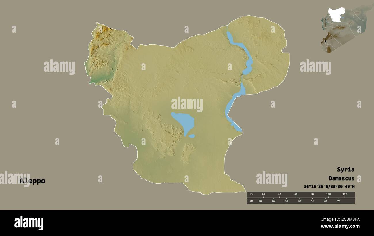 Shape of Aleppo, province of Syria, with its capital isolated on solid ...