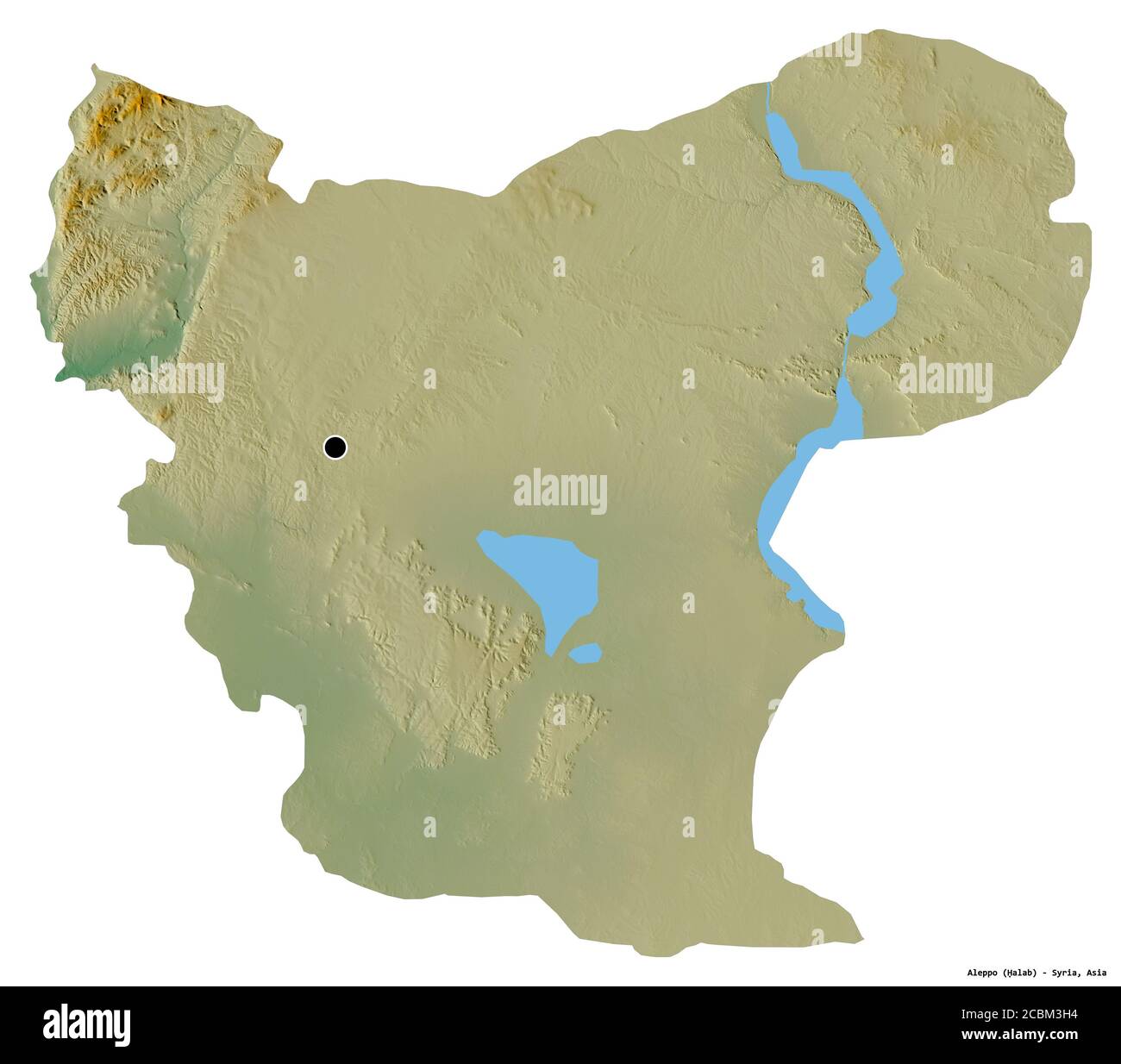 Shape of Aleppo, province of Syria, with its capital isolated on white ...