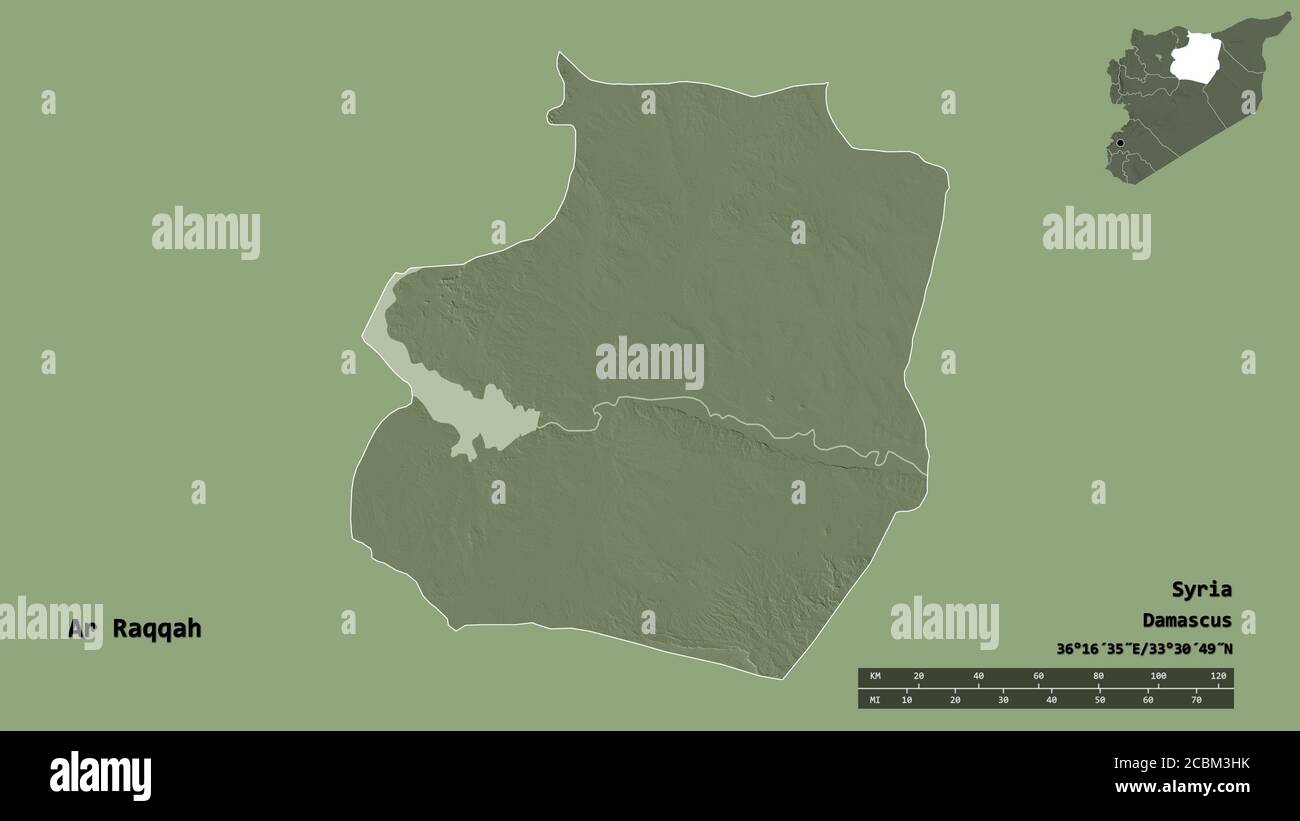 Shape of Ar Raqqah, province of Syria, with its capital isolated on ...