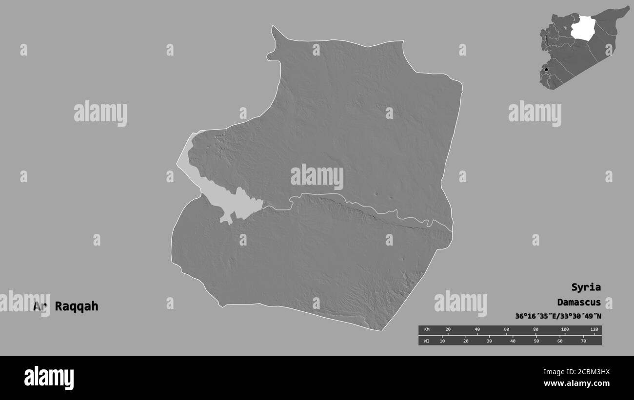 Shape of Ar Raqqah, province of Syria, with its capital isolated on ...