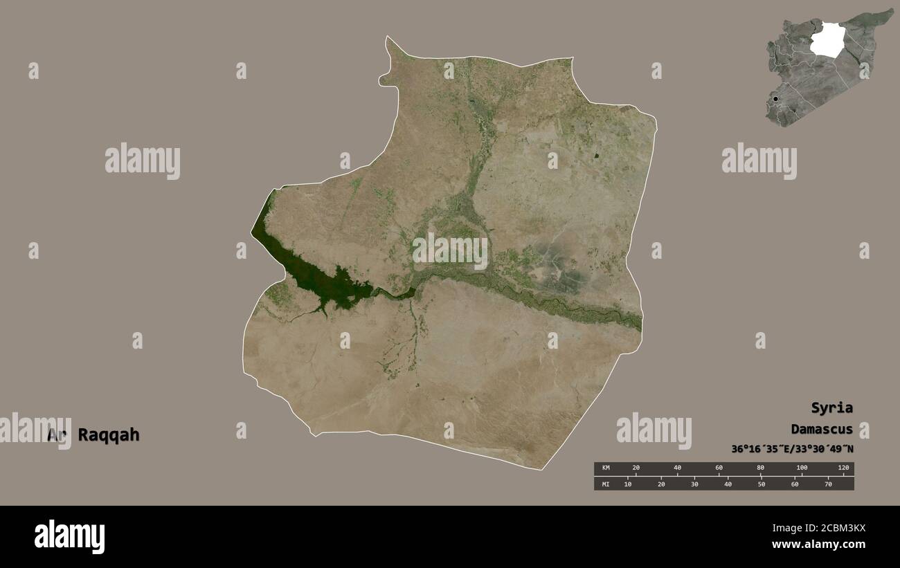 Shape of Ar Raqqah, province of Syria, with its capital isolated on ...