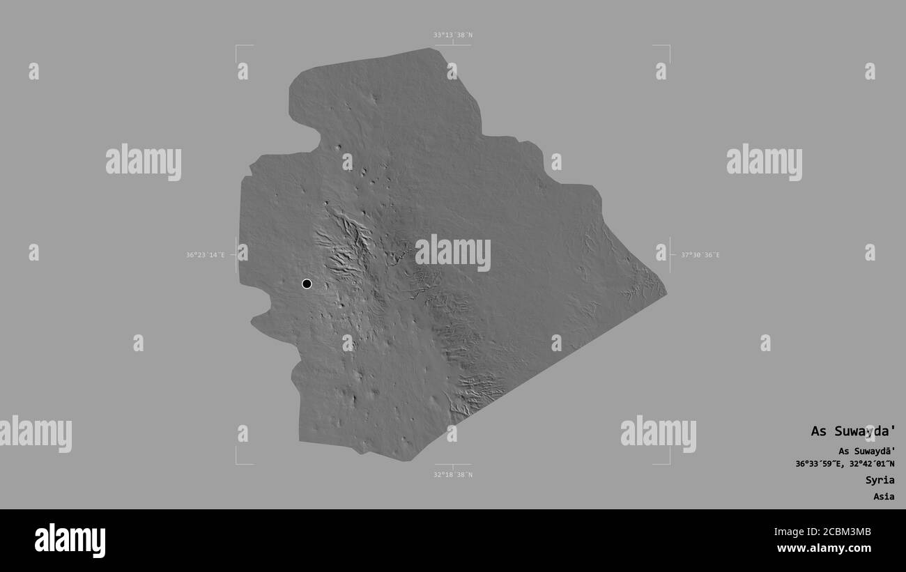 Area of As Suwayda', province of Syria, isolated on a solid background ...