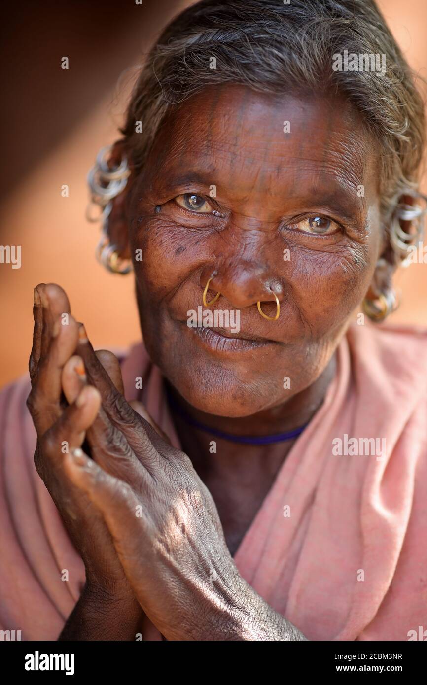 Desia Kondh tribal woman in a rural village near Gunupur in Odisha ...