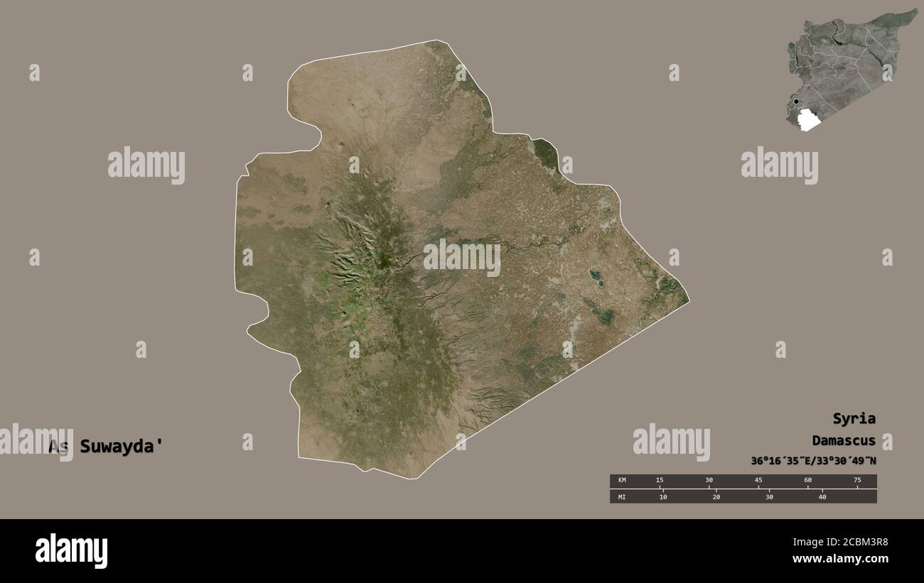 Shape of As Suwayda', province of Syria, with its capital isolated on ...