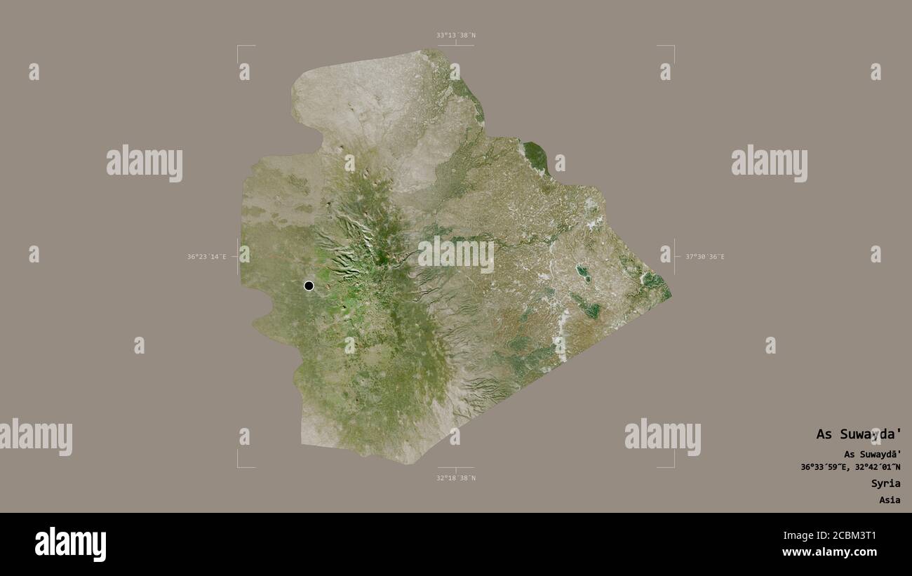 Area of As Suwayda', province of Syria, isolated on a solid background ...