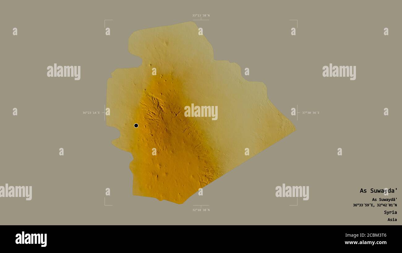 Area of As Suwayda', province of Syria, isolated on a solid background ...