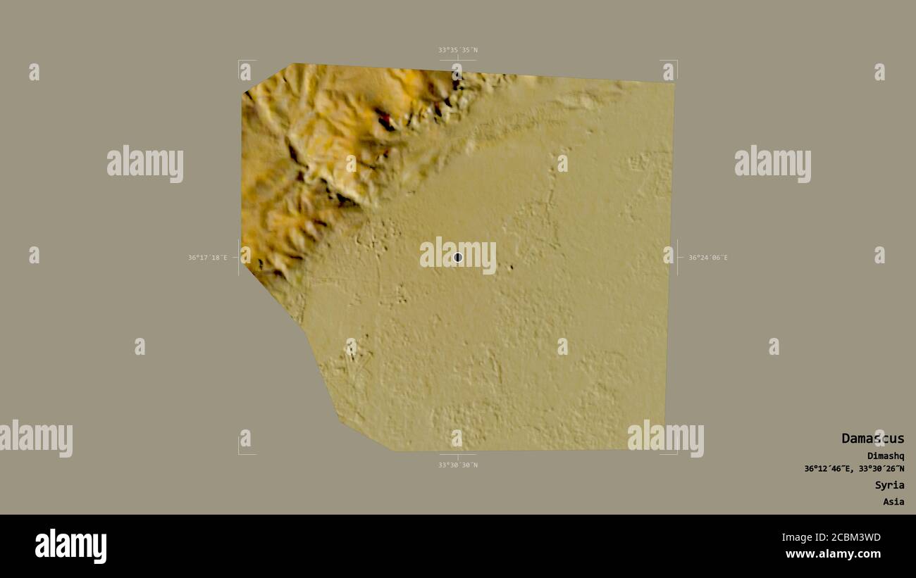 Area of Damascus, province of Syria, isolated on a solid background in ...