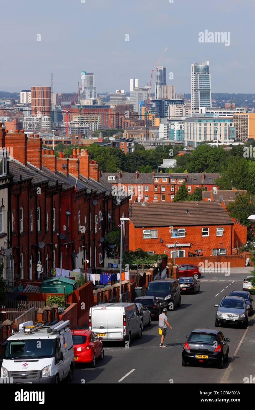 Old buildings against the background of modern buildings that are ...