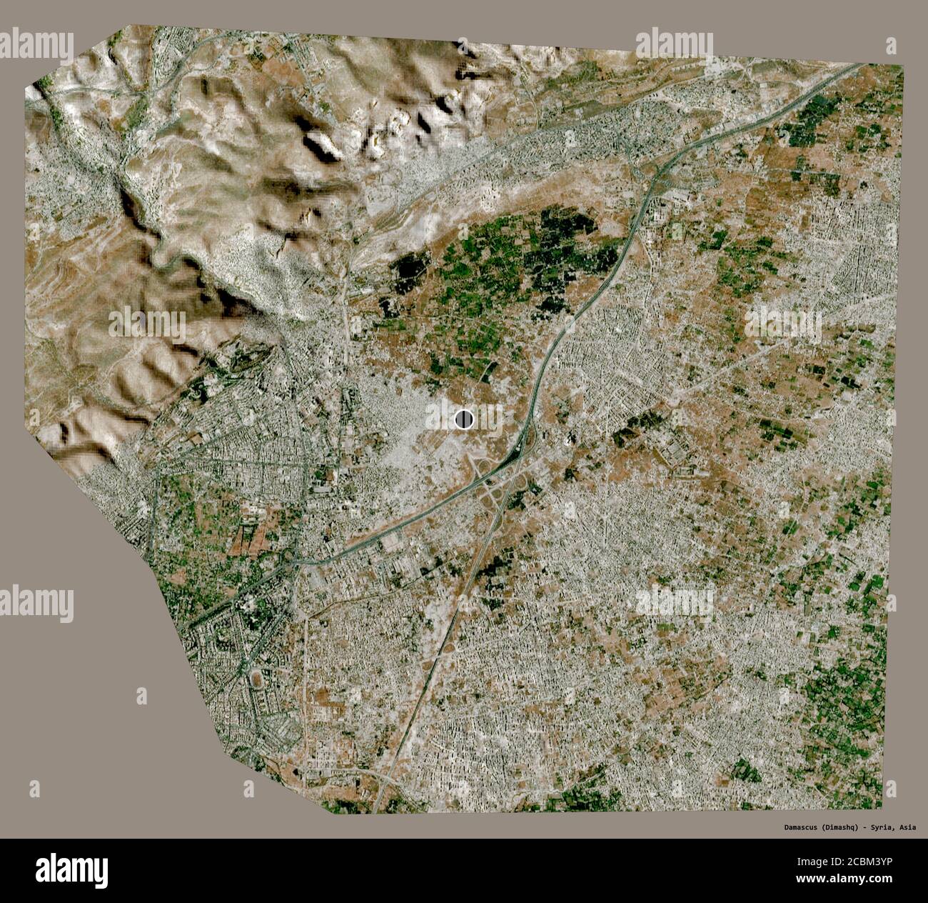 Shape of Damascus, province of Syria, with its capital isolated on a ...
