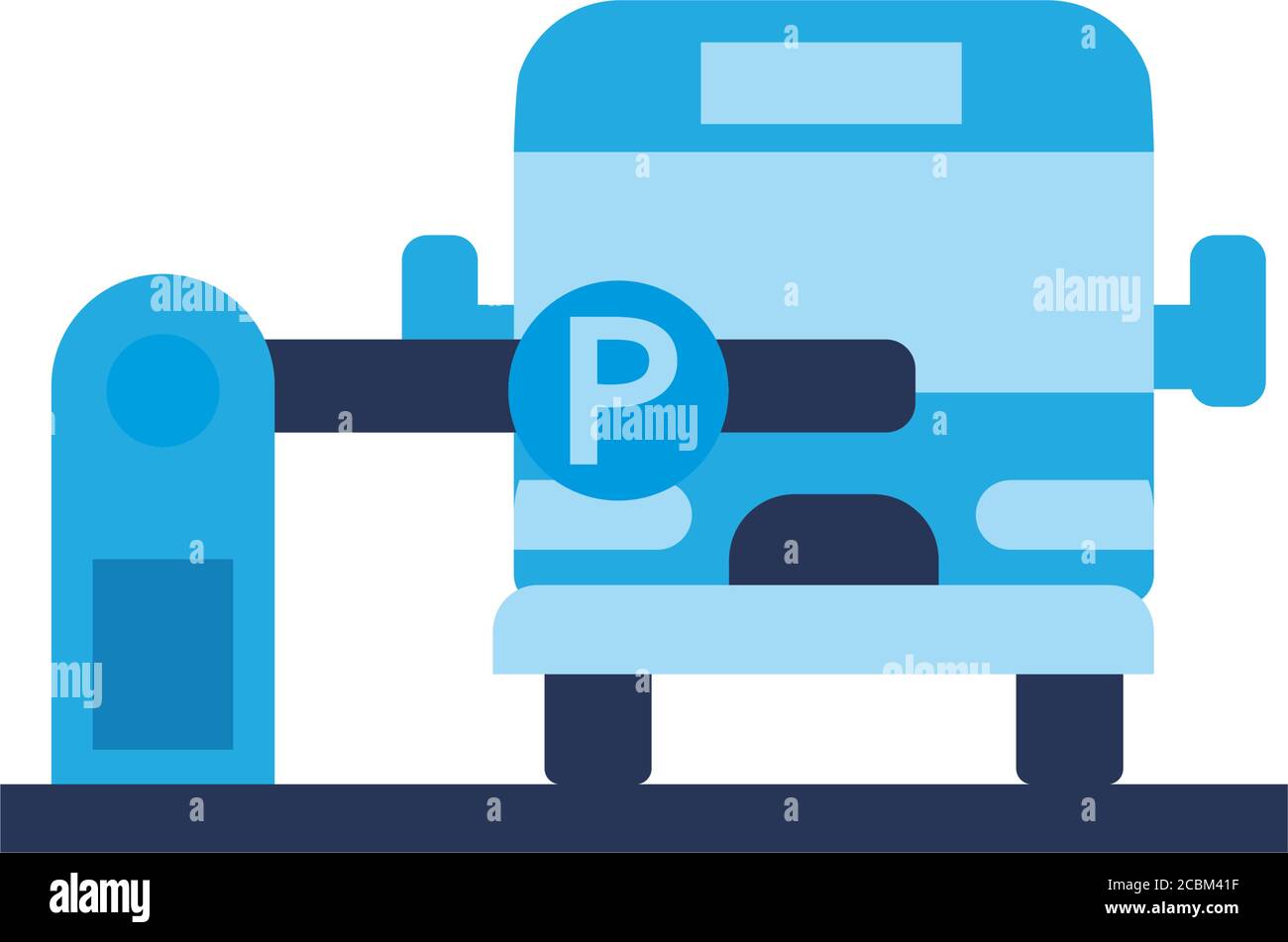 bus behind parking gate flat style icon design, Park and transportation ...