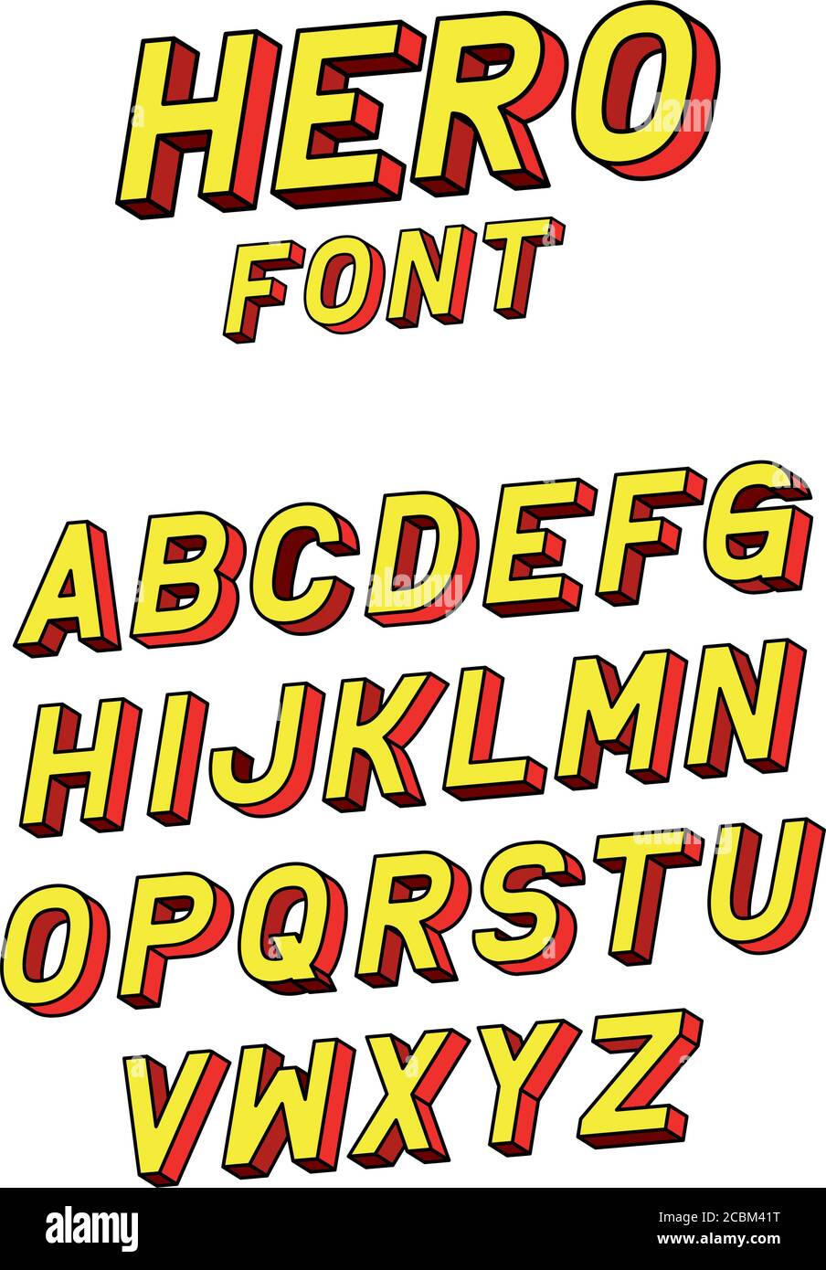 hero font lettering and alphabet design, typography retro and comic ...