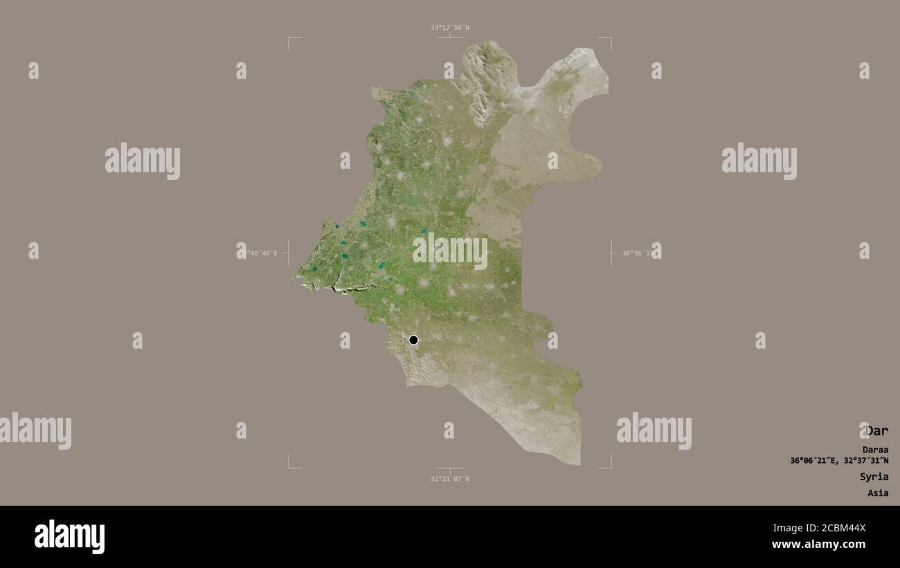 Area of Dar, province of Syria, isolated on a solid background in a ...