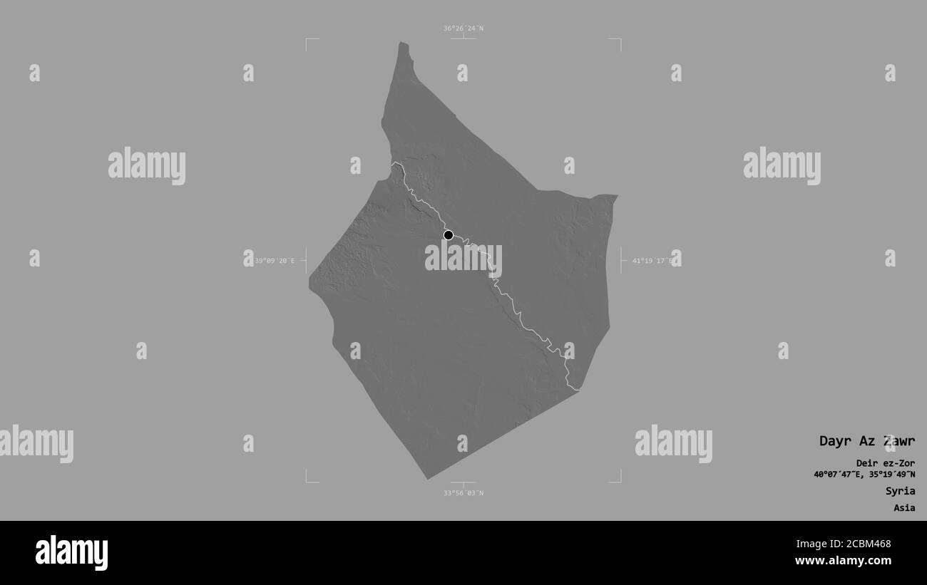 Area of Dayr Az Zawr, province of Syria, isolated on a solid background ...