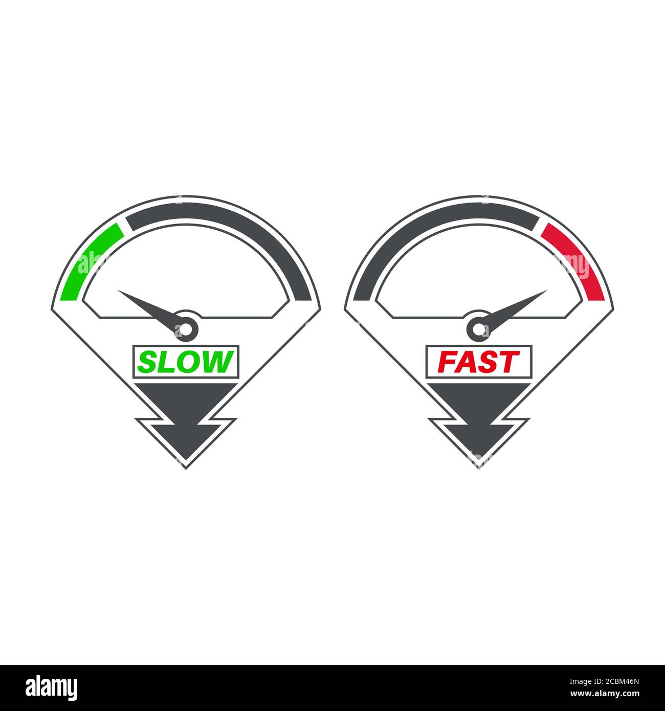 Set of icons of a speedometer with slow and fast loading. Vector ...