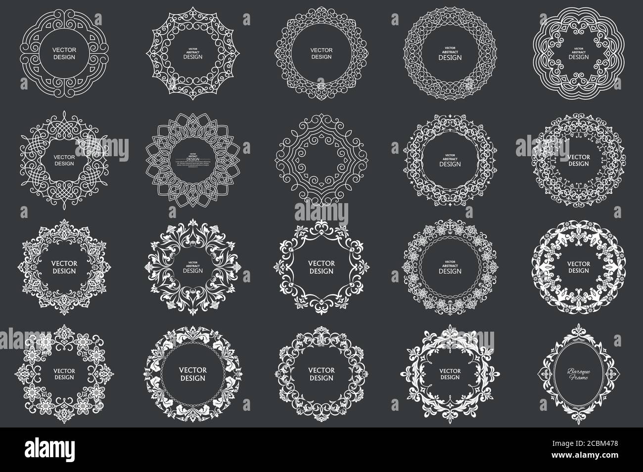 Monogram vintage frames. Circular baroque patterns. Round floral ...