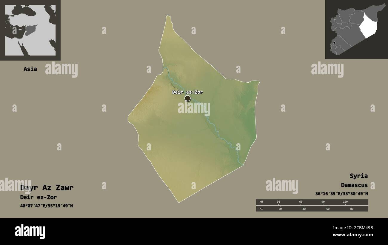 Shape of Dayr Az Zawr, province of Syria, and its capital. Distance ...