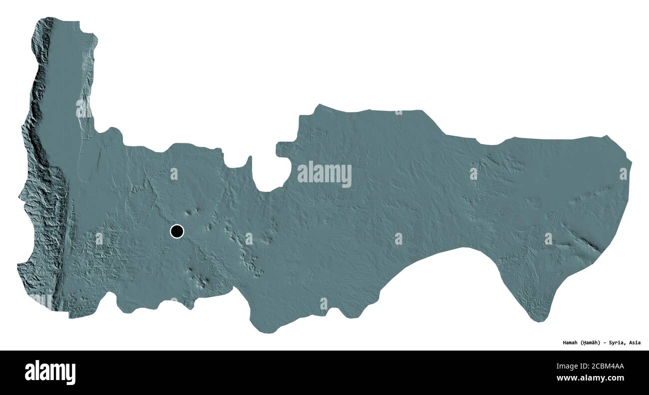 Shape of Hamah, province of Syria, with its capital isolated on white ...
