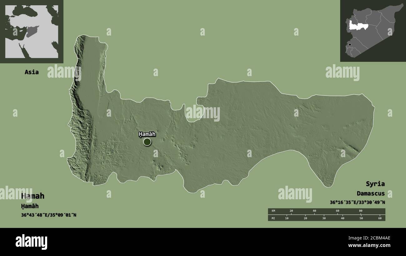 Shape of Hamah, province of Syria, and its capital. Distance scale ...