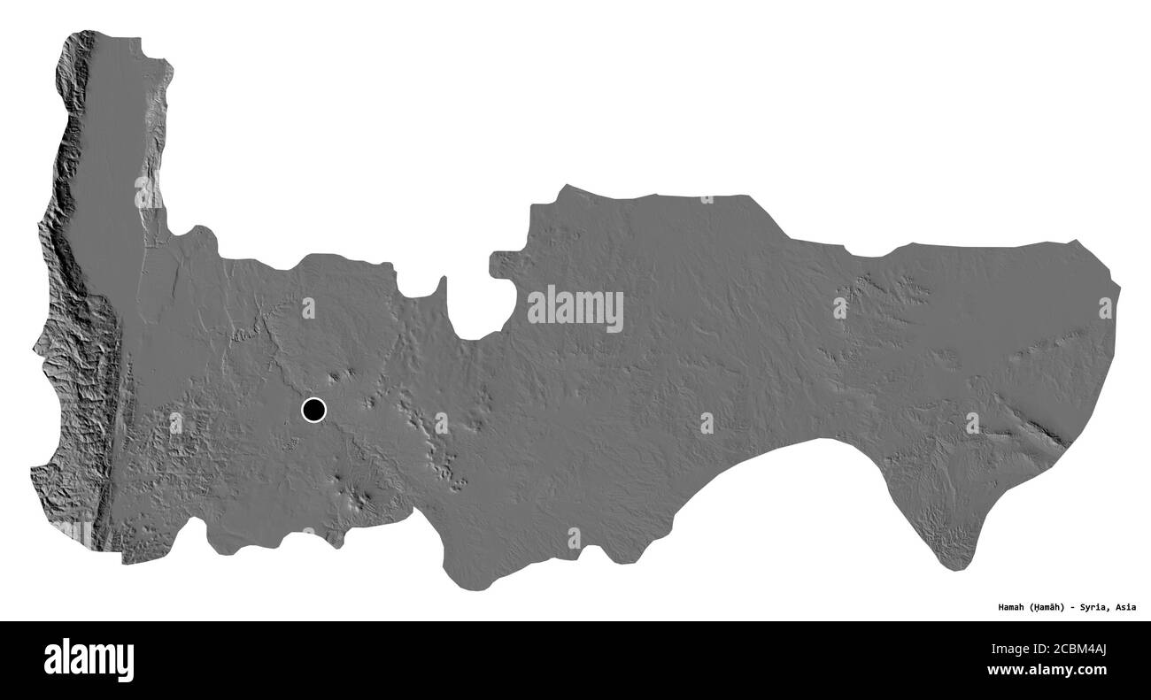 Shape of Hamah, province of Syria, with its capital isolated on white ...