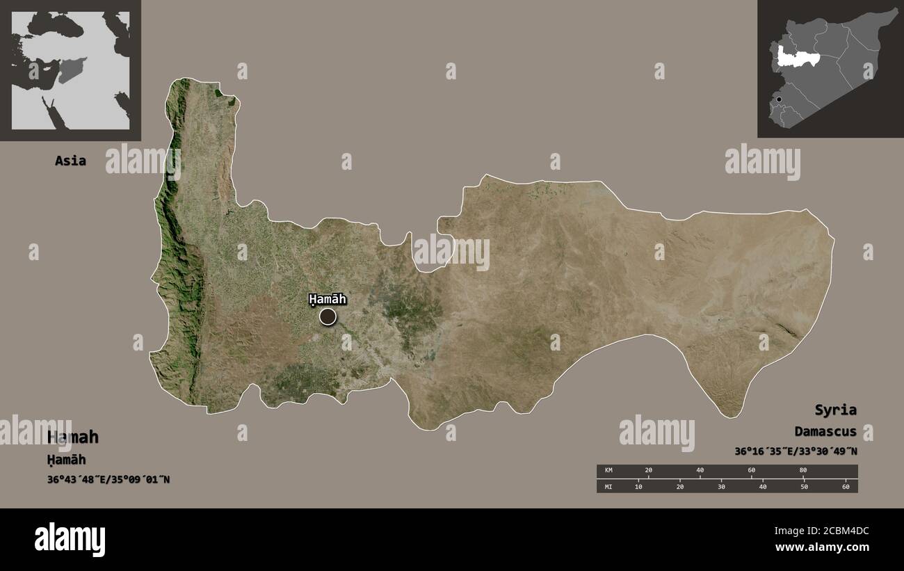 Shape of Hamah, province of Syria, and its capital. Distance scale ...