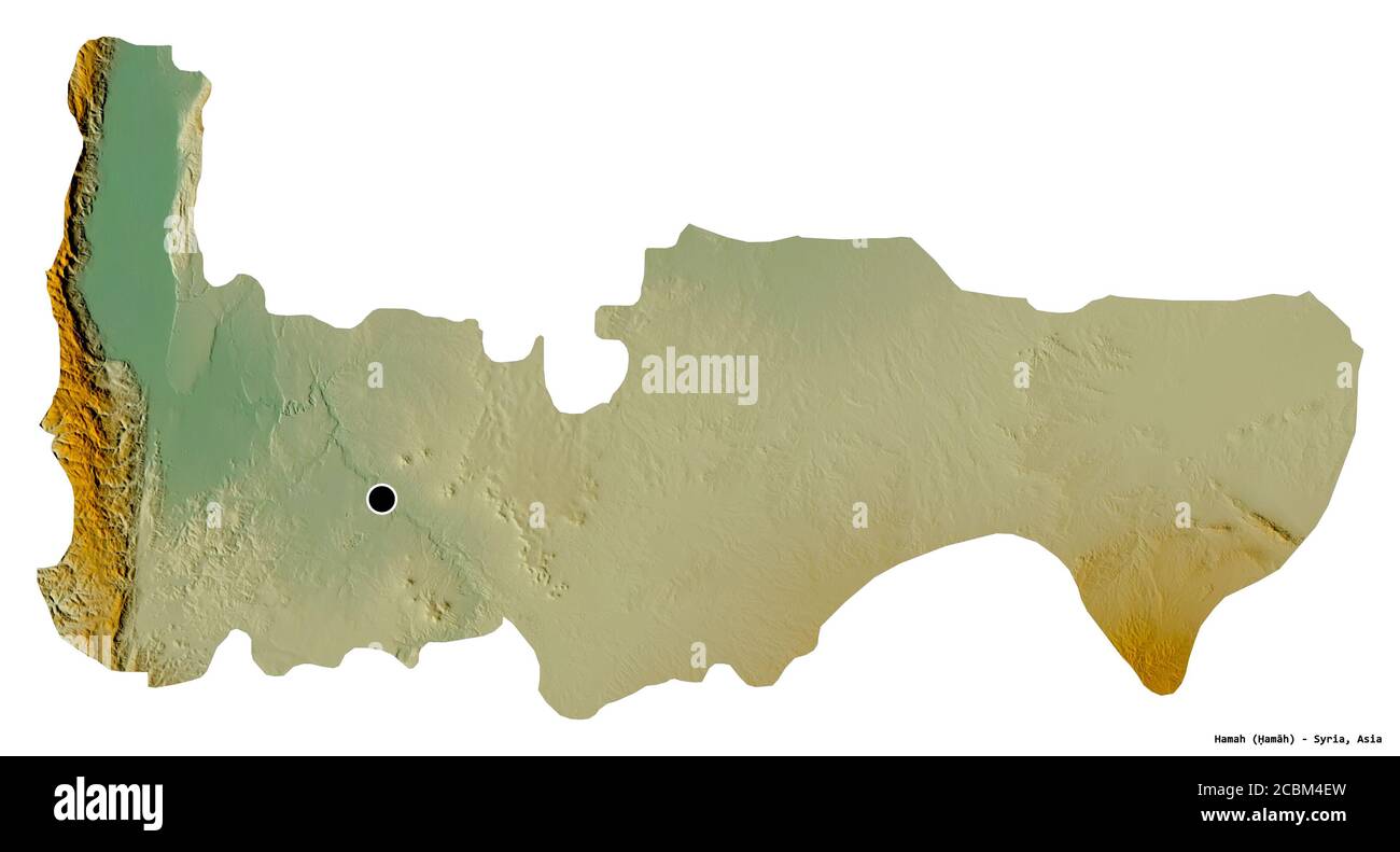 Shape of Hamah, province of Syria, with its capital isolated on white ...