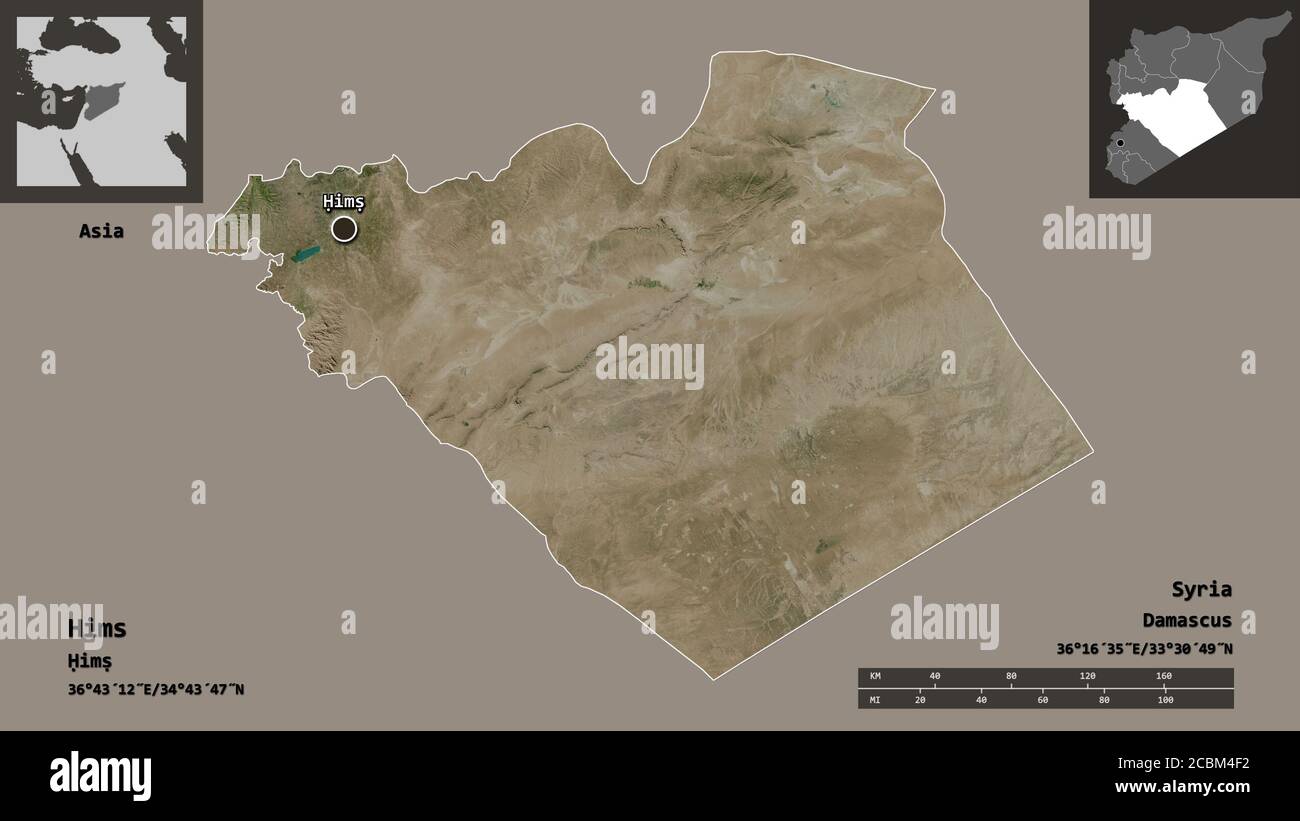 Shape of Hims, province of Syria, and its capital. Distance scale ...