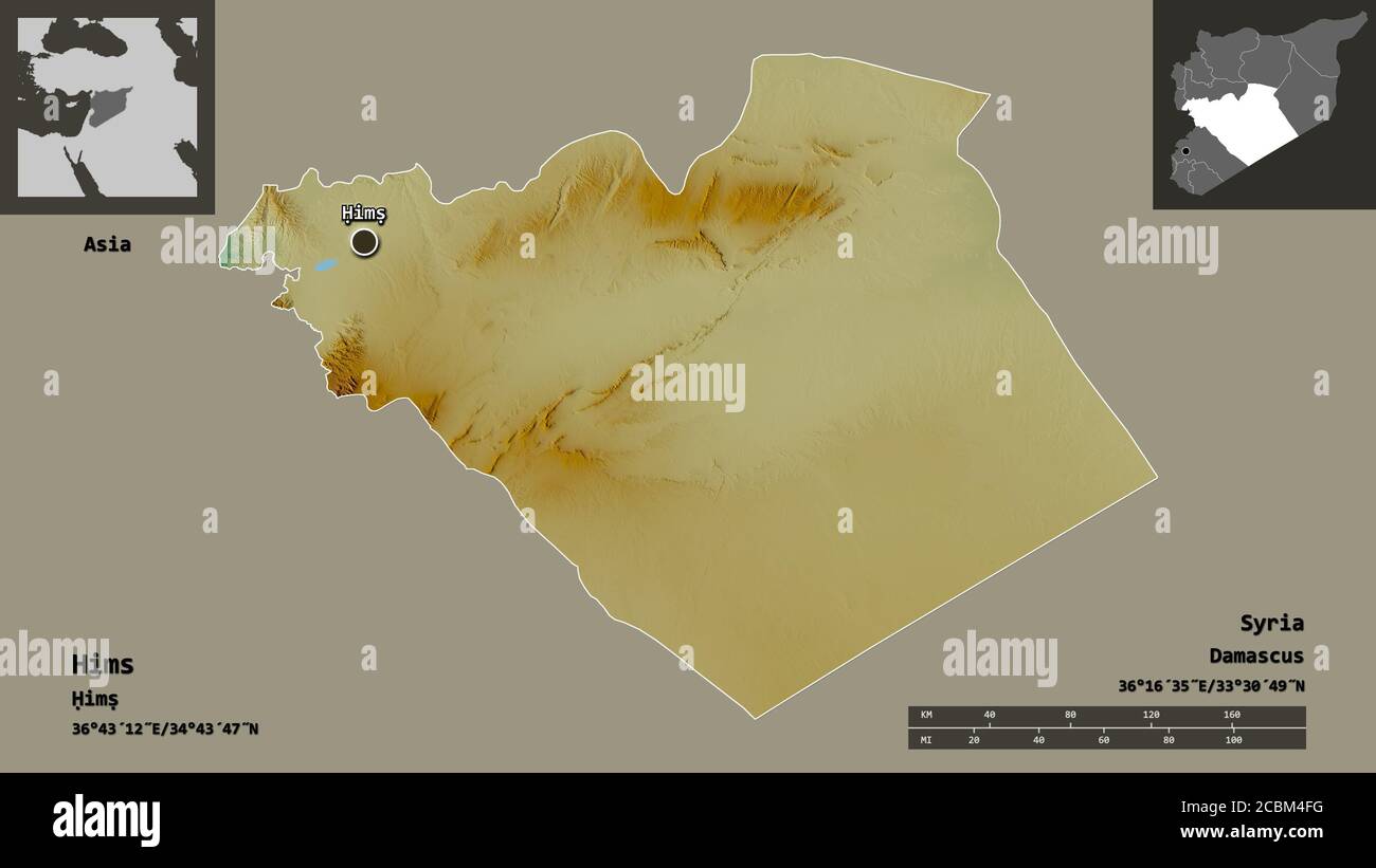 Shape of Hims, province of Syria, and its capital. Distance scale ...