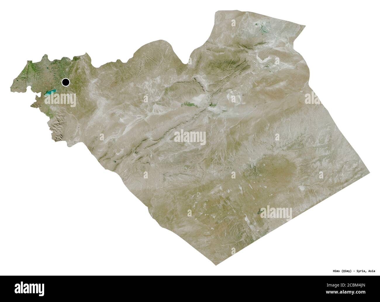 Shape of Hims, province of Syria, with its capital isolated on white ...