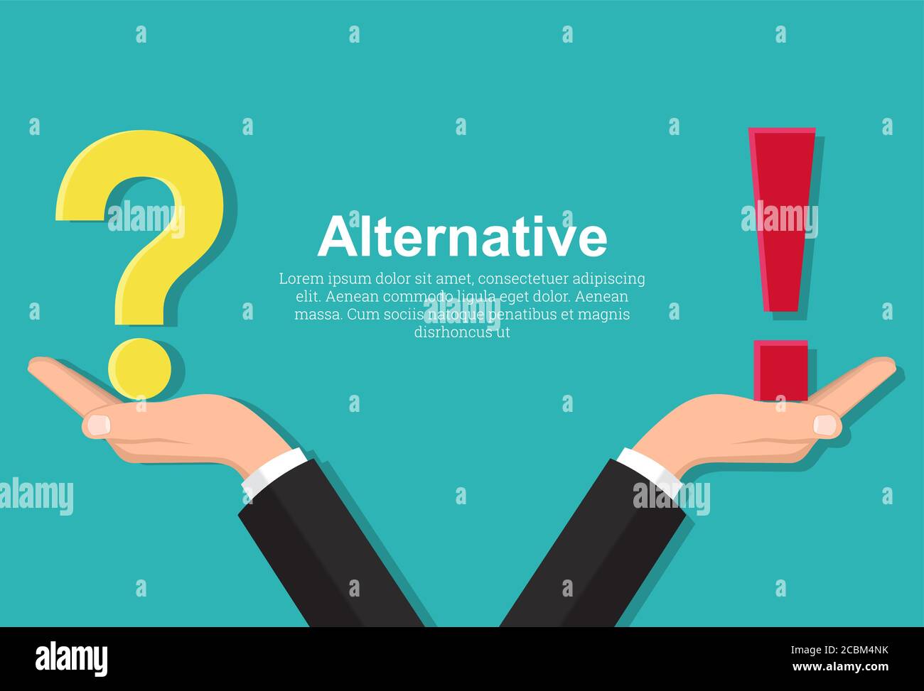 Hands of the businessman hold a question mark and the exclamation mark ...