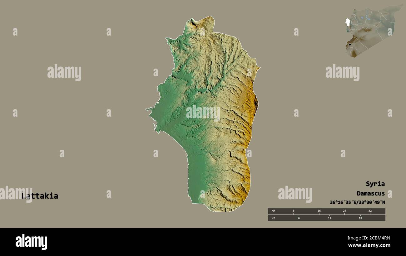 Shape of Lattakia, province of Syria, with its capital isolated on ...