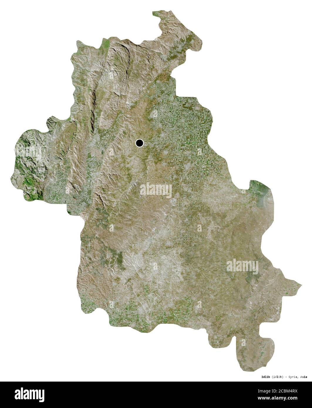 Shape of Idlib, province of Syria, with its capital isolated on white ...