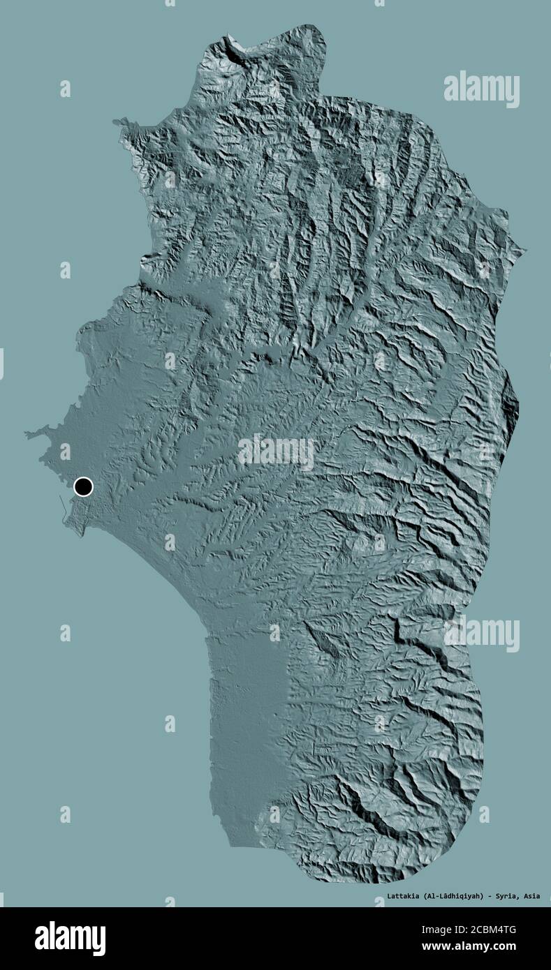 Shape of Lattakia, province of Syria, with its capital isolated on a ...