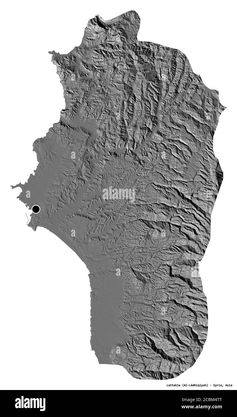 Shape of Lattakia, province of Syria, with its capital isolated on ...