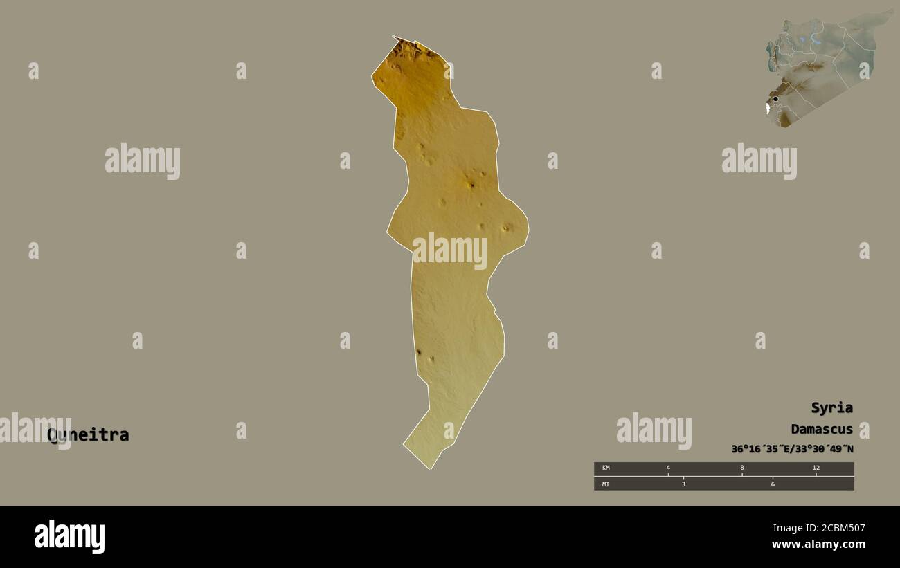 Shape of Quneitra, province of Syria, with its capital isolated on ...