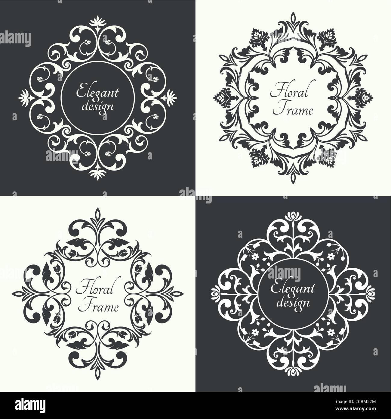 Circular baroque patterns. Round floral arabic ornaments. Vintage frame ...