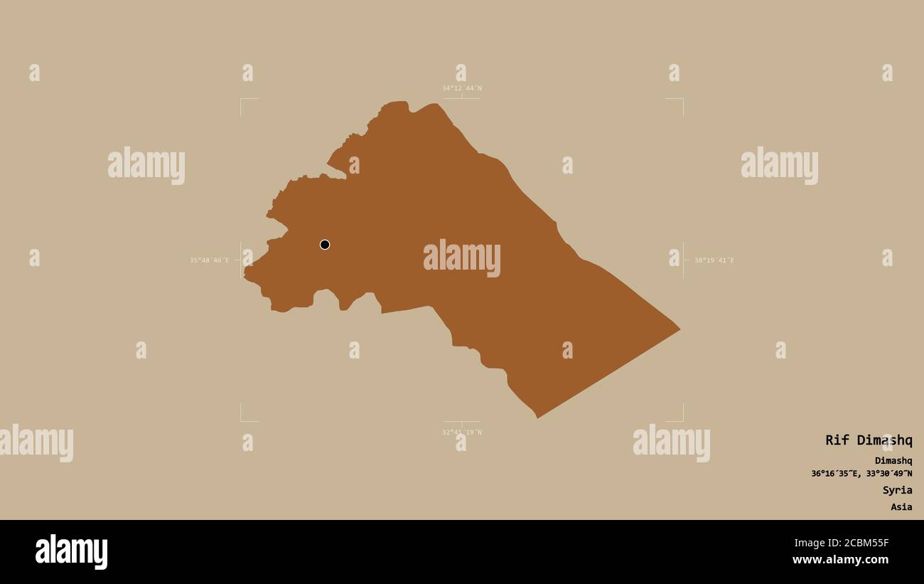 Area of Rif Dimashq, province of Syria, isolated on a solid background ...