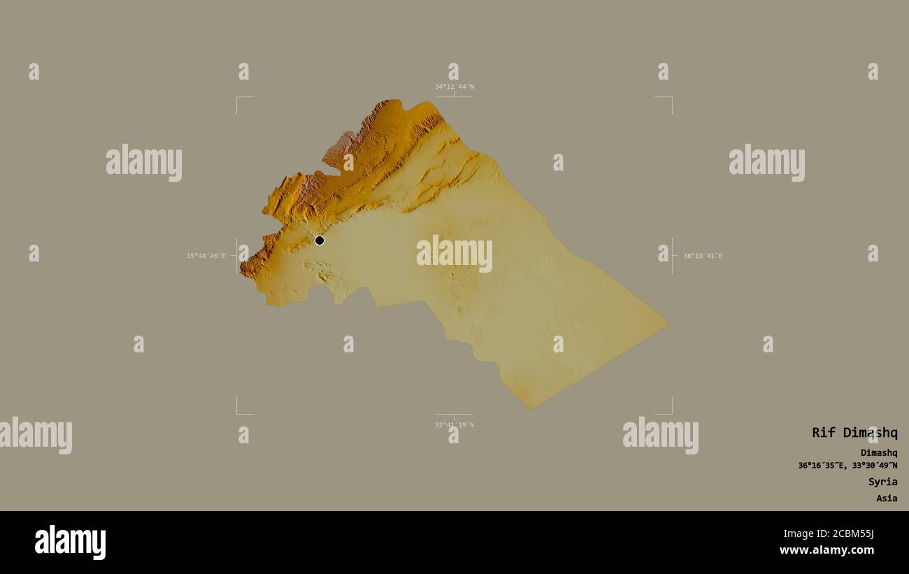 Area of Rif Dimashq, province of Syria, isolated on a solid background ...