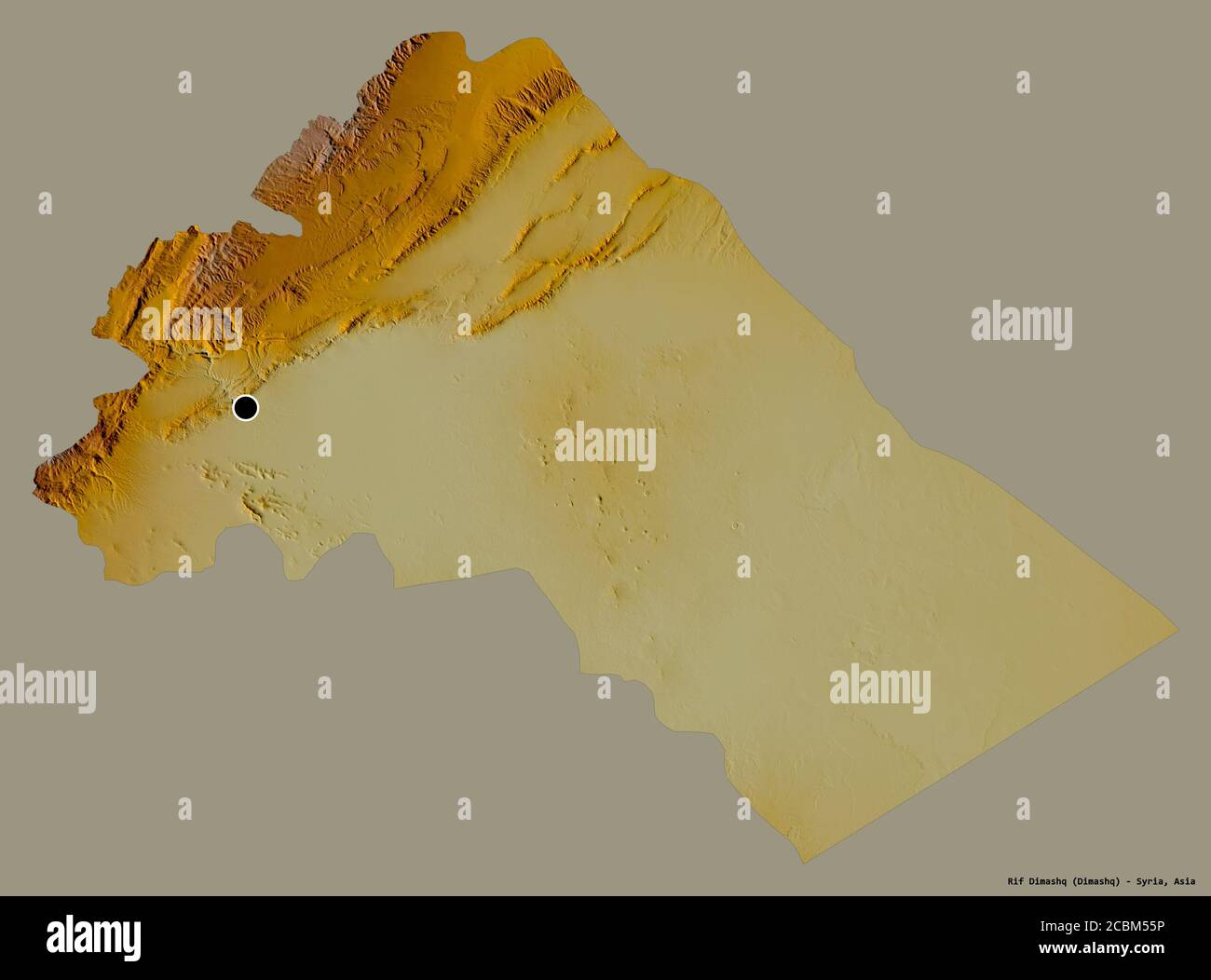 Shape of Rif Dimashq, province of Syria, with its capital isolated on a ...