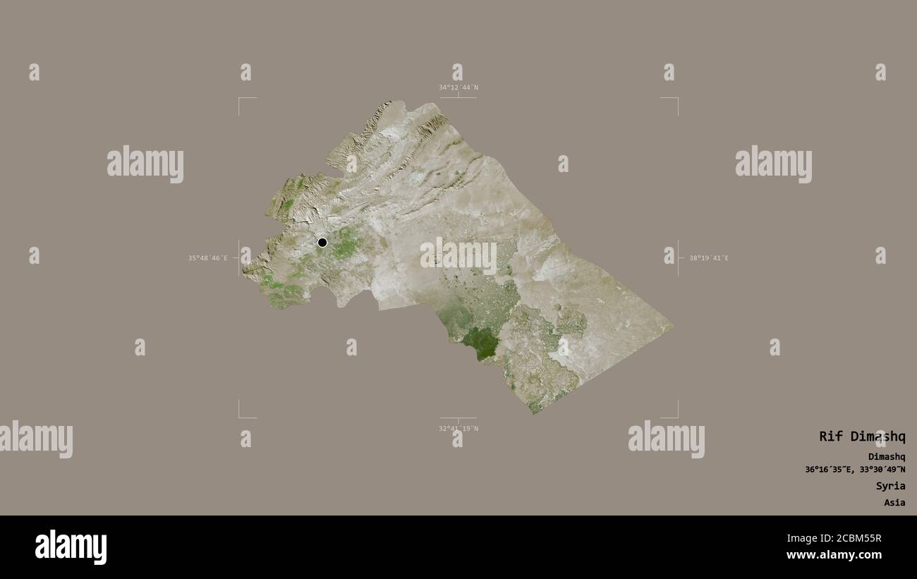 Area of Rif Dimashq, province of Syria, isolated on a solid background ...