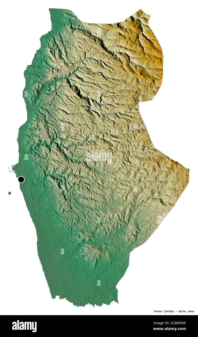 Shape of Tartus, province of Syria, with its capital isolated on white ...